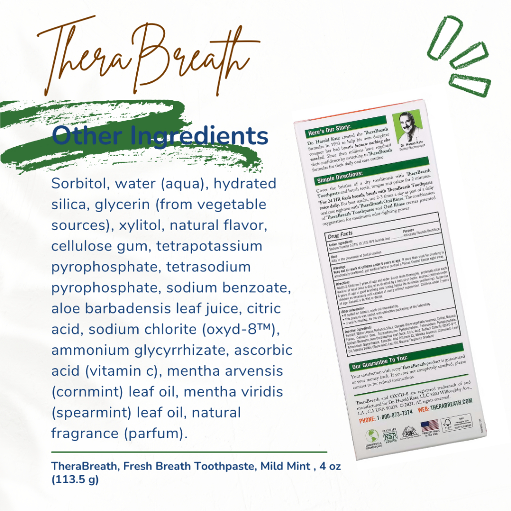 TheraBreath, Fresh Breath Toothpaste, Mild Mint, Fluoride Free ...