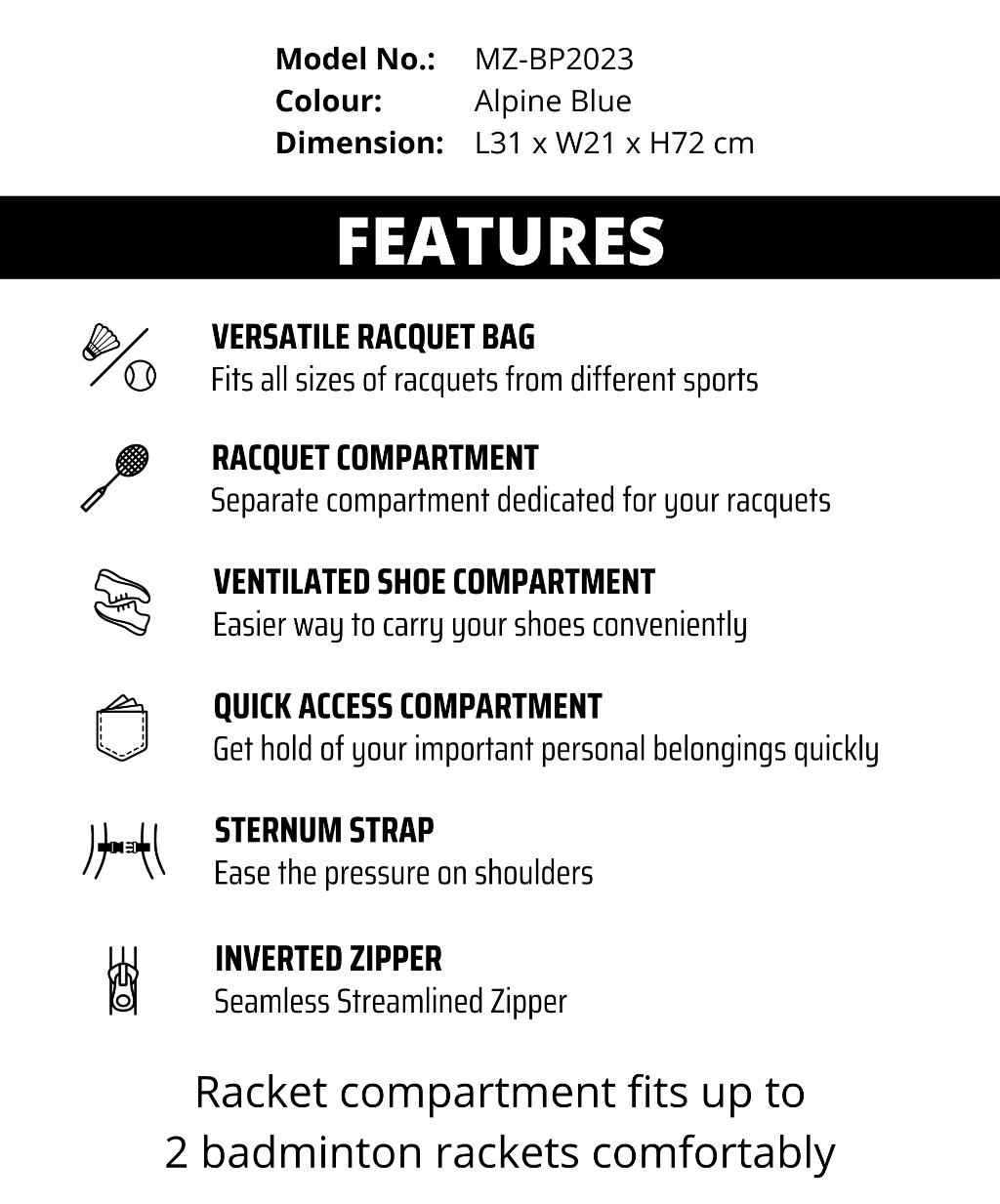 Mizuno Badminton Racket Bag - Premium Series Full Bodice Backpack [Enso ...