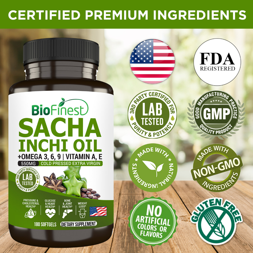 Biofinest Sacha Inchi Oil 550mg Supplement - Omega 3 6 9 Vitamin A E ...