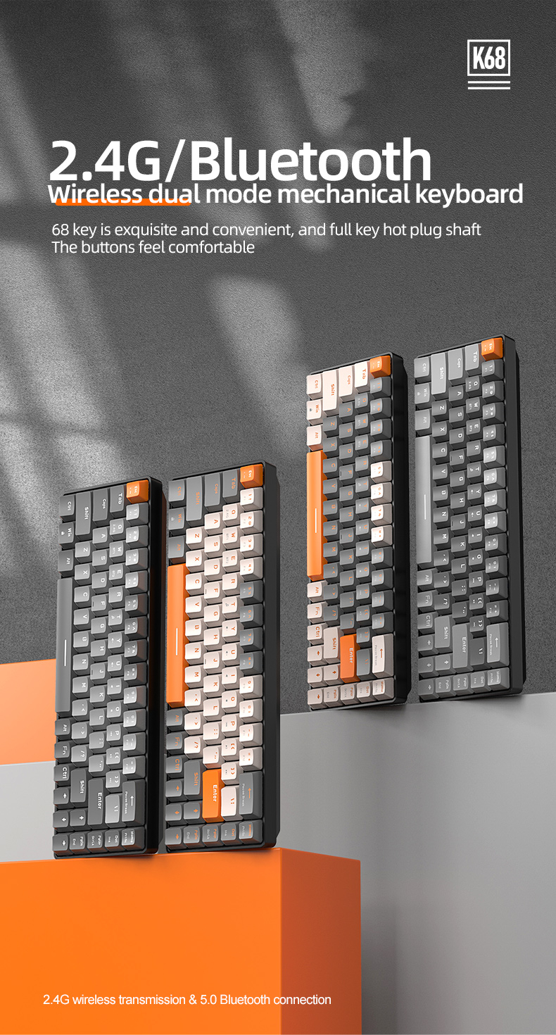 Wireless Bluetooth Mechanical Keyboard with USB-A and Type-C Dongle ...