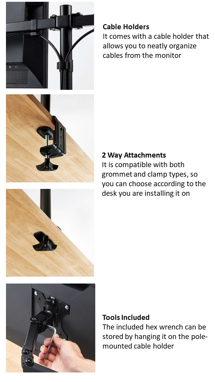 ELECOM Long Type Monitor Arms /2 monitors/Cable holders/VESA/5 axes ...