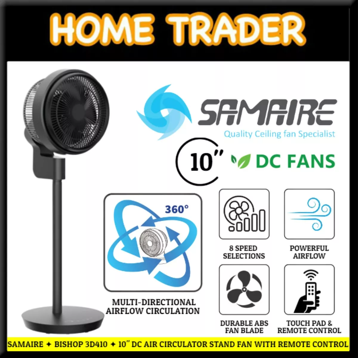 SAMAIRE 10" DC AIR CIRCULATOR STAND FAN REMOTE CONTROL BISHOP 3D410 ...