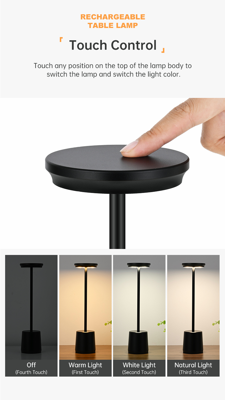 3 Colors LED Table Lamps Type-C Rechargeable 4400mA for Restaurant Bar ...