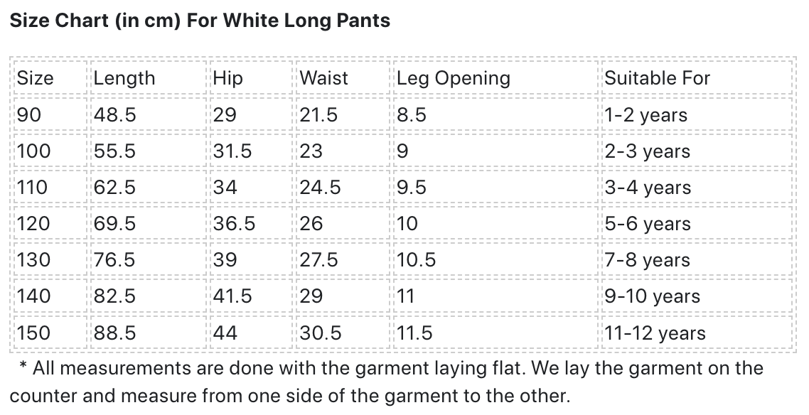 National Day NDP 2024 Kids Plain White Long Pants White Shorts White ...