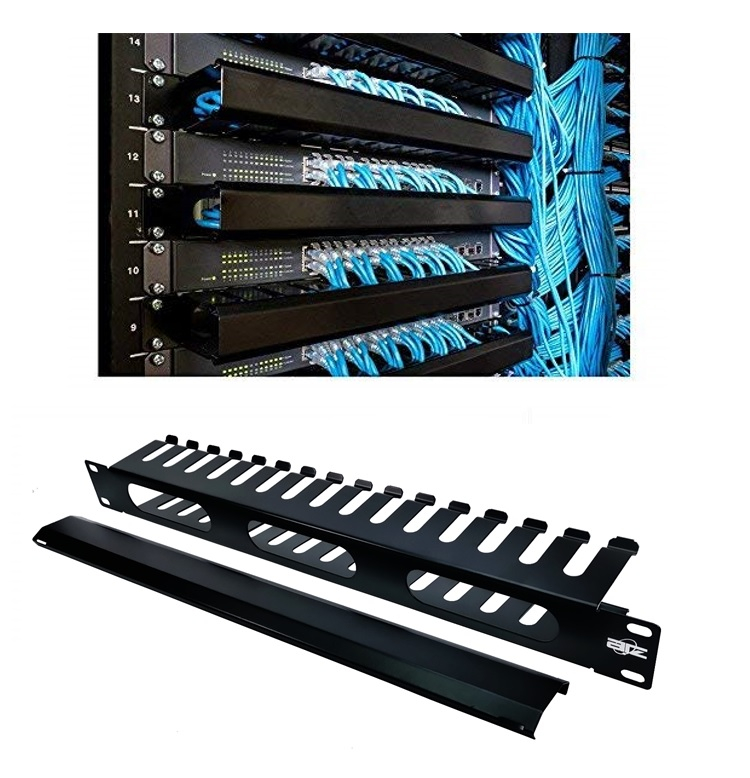 ATZ 19" 1U Rack Mount Cable Management (Front w Dust Cover / Bar w 5 ...