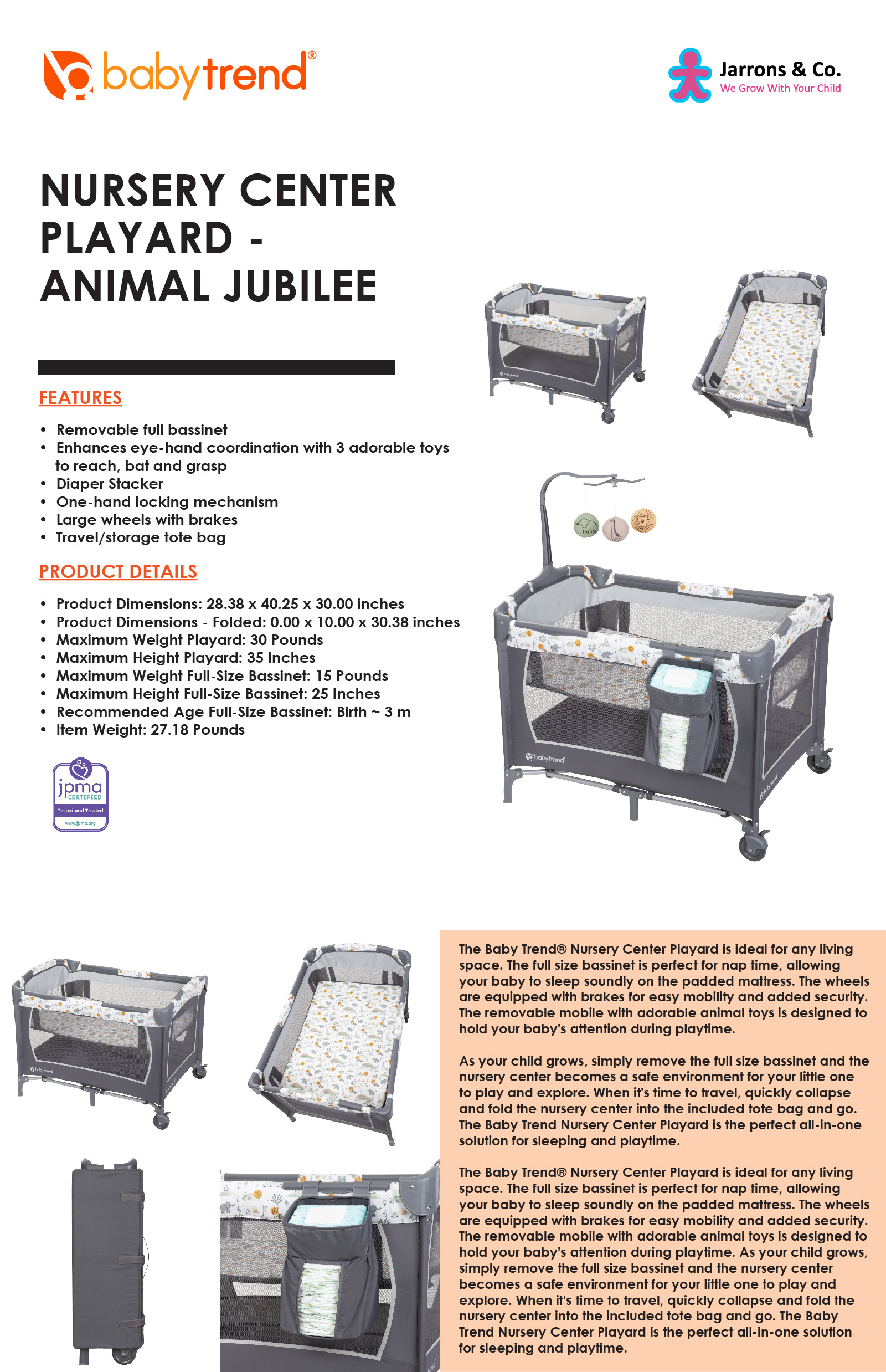 [Jarrons & Co] Baby Trend Nursery Center Playpen W/Free 2" Foam ...
