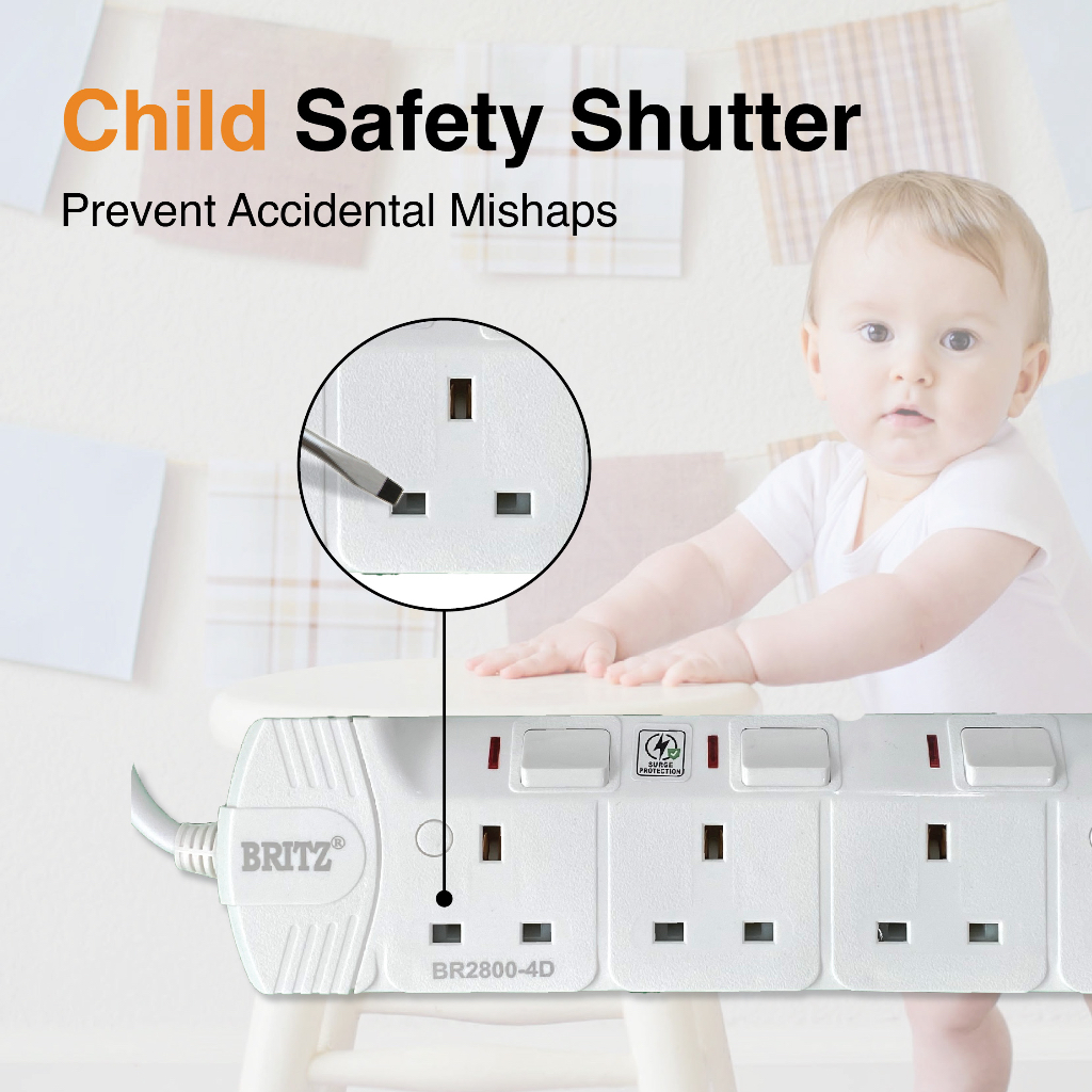 BRITZ 3/6 Metres Extension Socket Cord , Surge Protection , Safety Mark ...