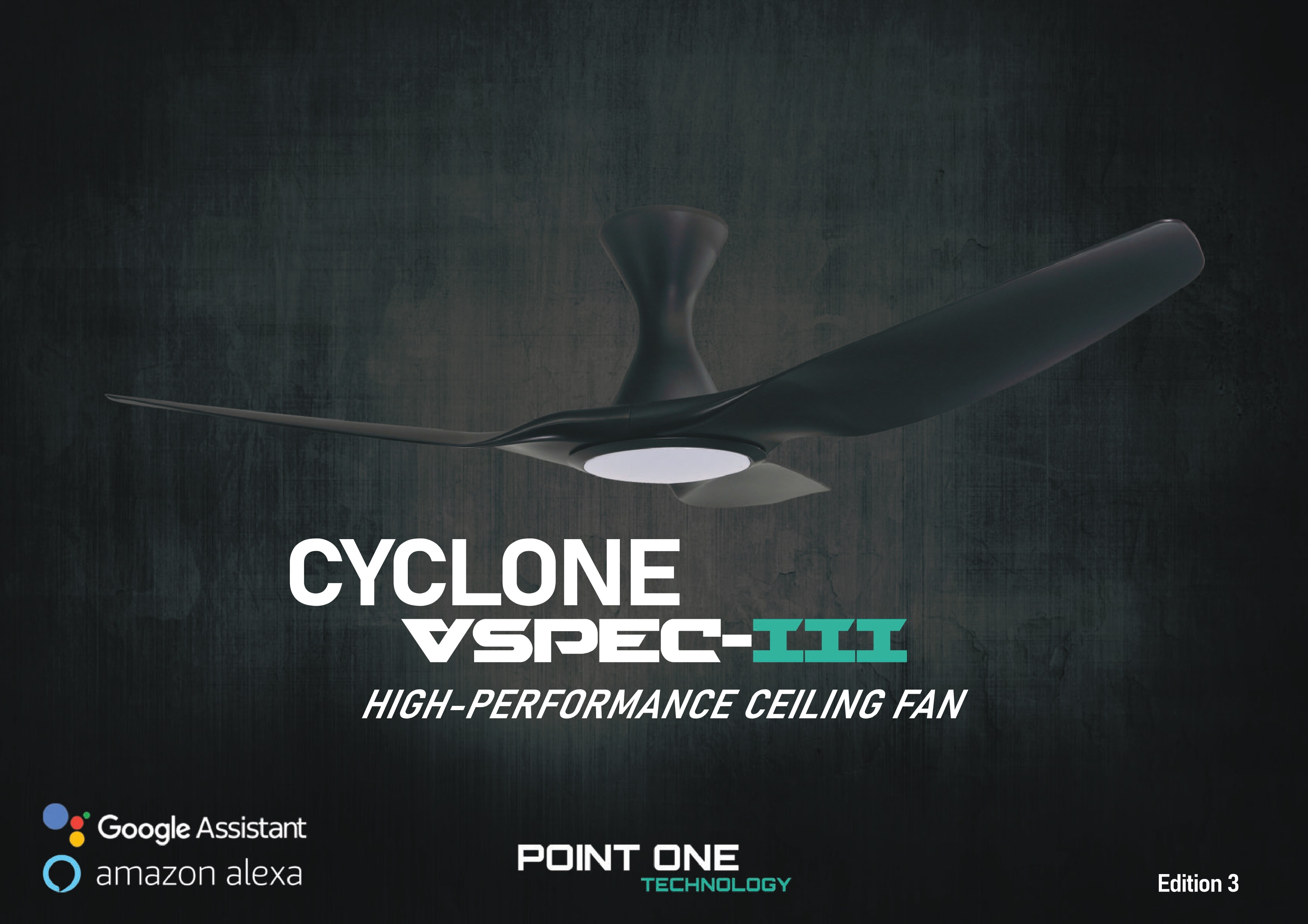 POINT ONE TECHNOLOGY CYCLONE VSPEC-III EC Motor Ceiling Fan 46 / 52 ...