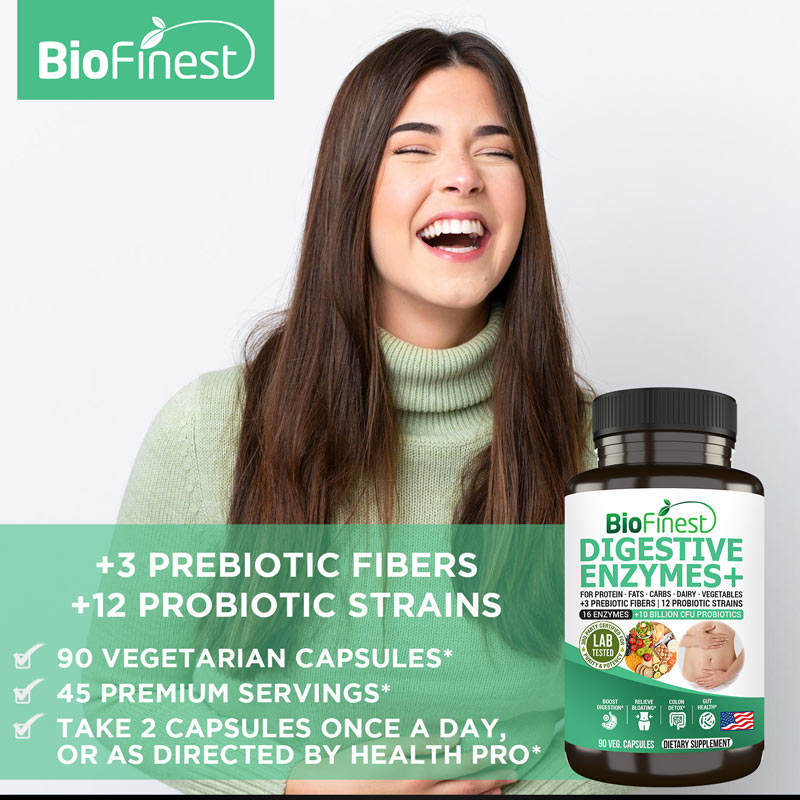 Biofinest Digestive Enzymes Supplement - 3 Prebiotics 12 Probiotics ...