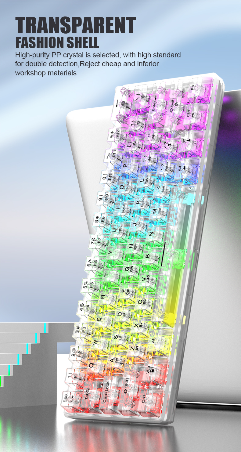 Transparent Wireless Keyboard Bluetooth Mechanical 61 Keys Keyboard for ...