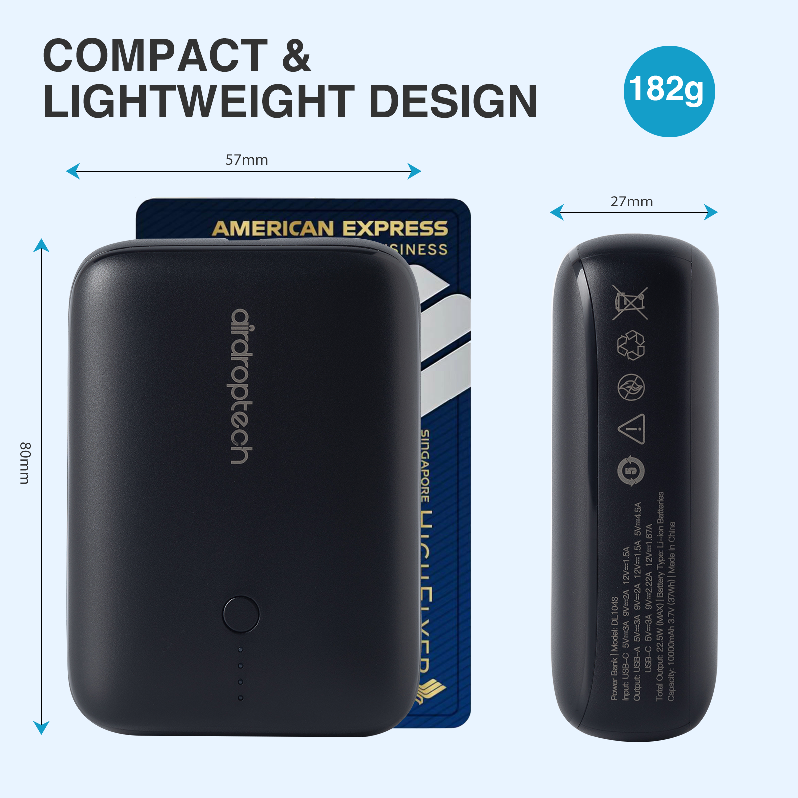 AIRDROPTECH 10000mAh 22.5W / 20W PD fast charging Mini power bank ...