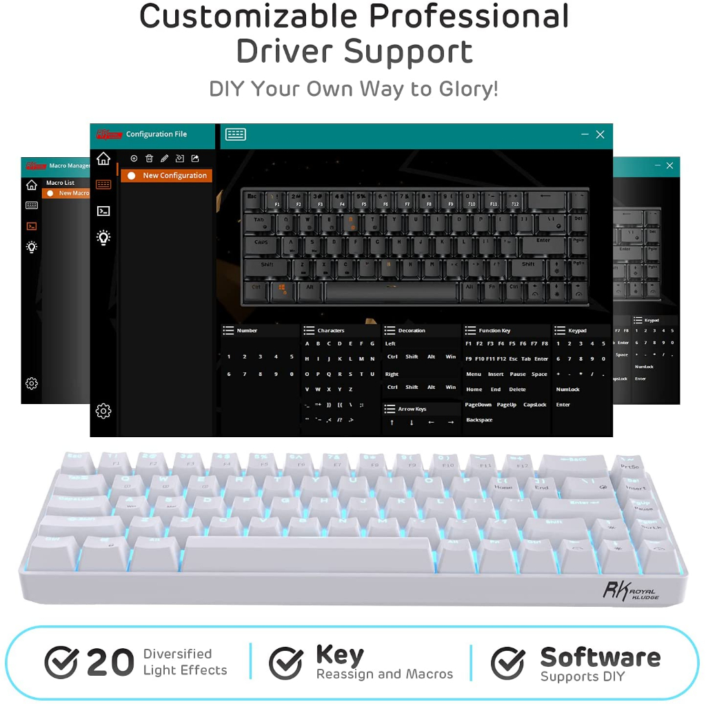 RK68 65% Mechanical Gaming Keyboard Royal Kludge Bluetooth Wireless RK ...