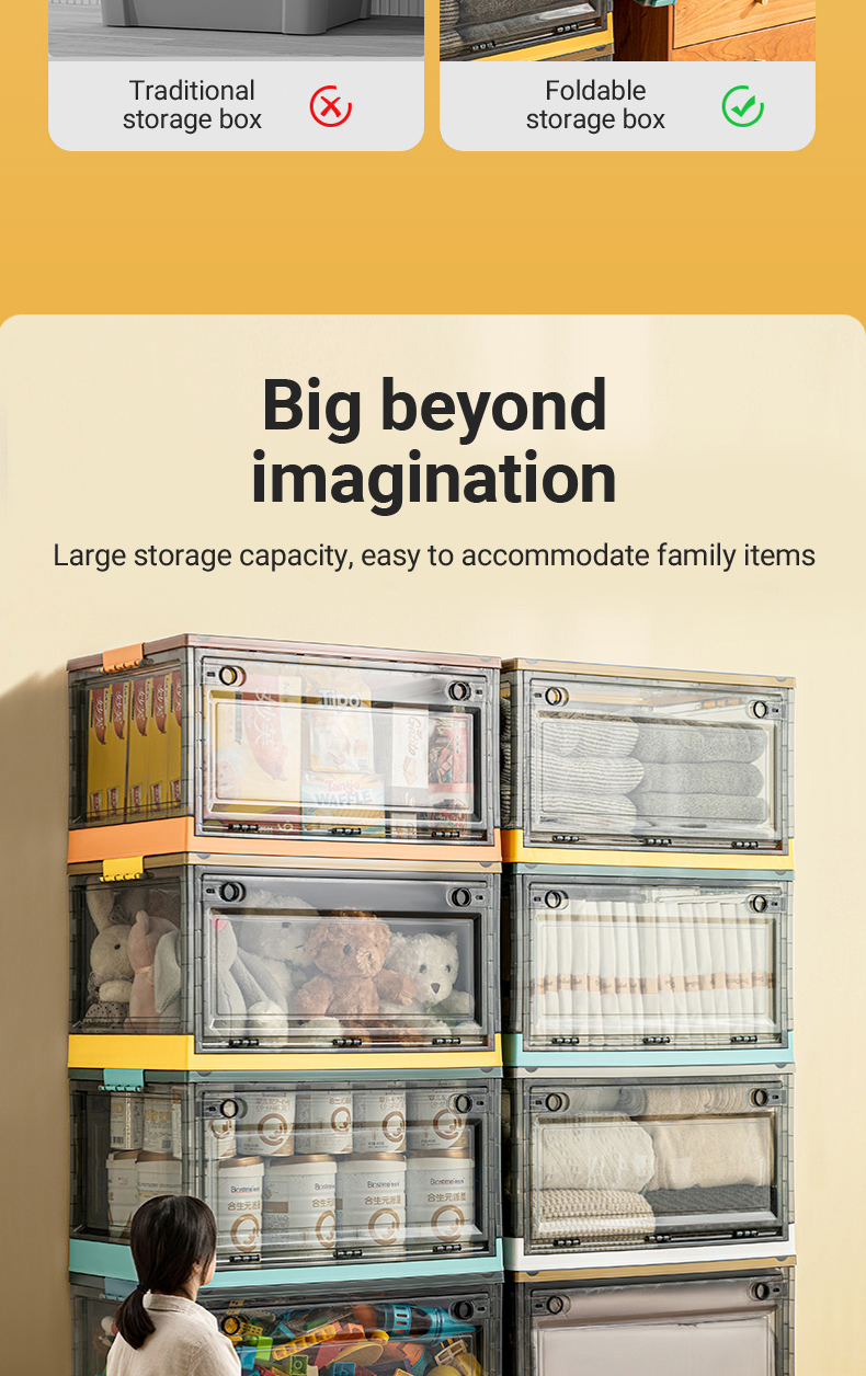 【TOP ONE】Collapsible transparent storage bins Stackable clothing ...