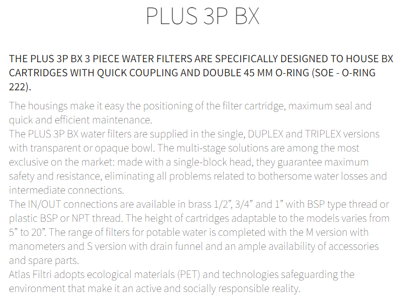 Atlas Filtri x sgPlumbMart 10" Senior Plus 3P BX Housing Unit with FA 10 BX 25 mcr Filter ...