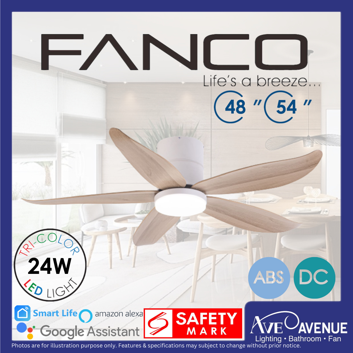 Fanco Co-Fan Rito-5 DC Ceiling Fan 5 Blade 48/54 Inch LED n Remote ...