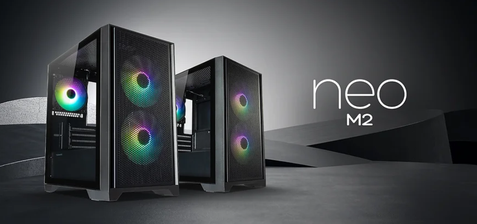 TECWARE Neo M2 Steel / TG Black / ARGB TG MATX Case, 2 x 140mm ARGB ...
