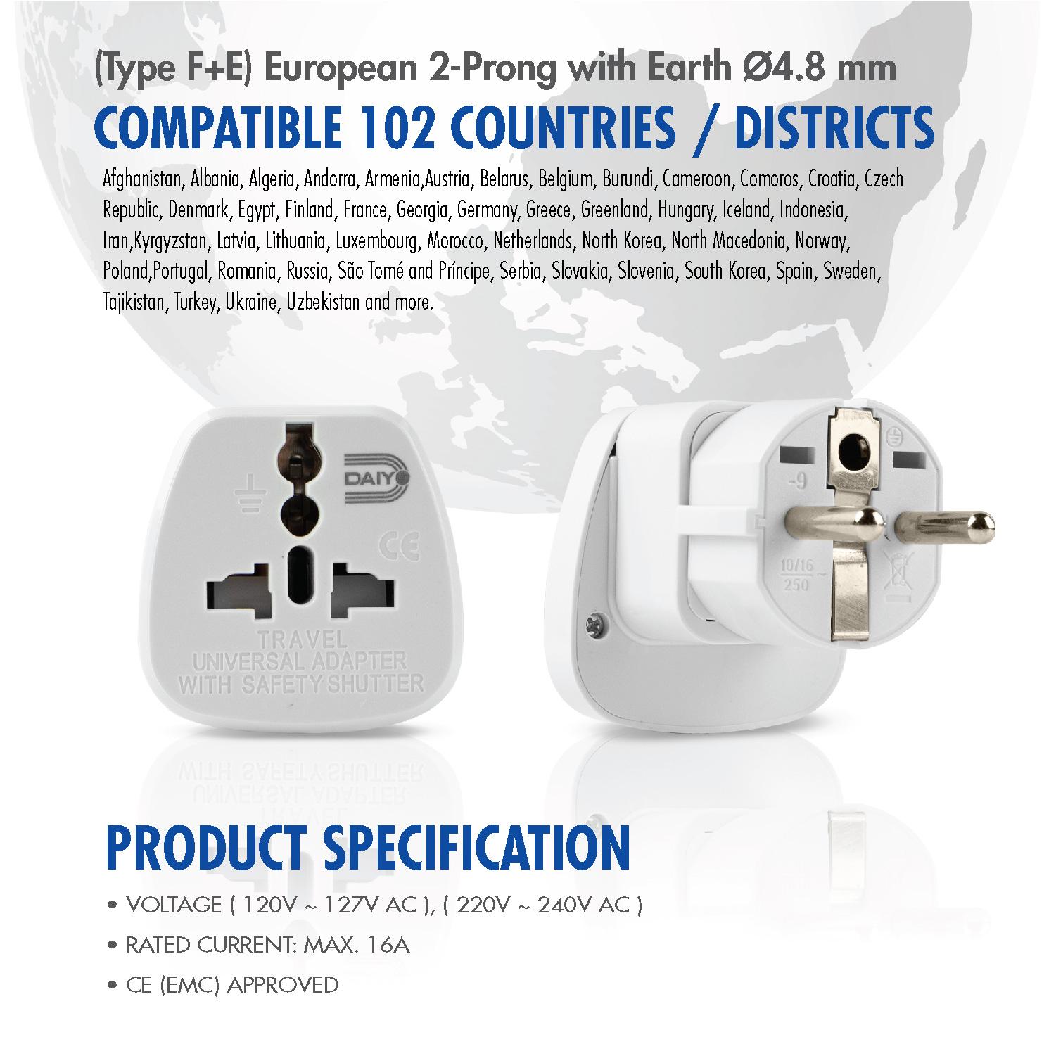 Traveller Adaptor European 2-Prong With Earth X 2 Pieces | Finland ...