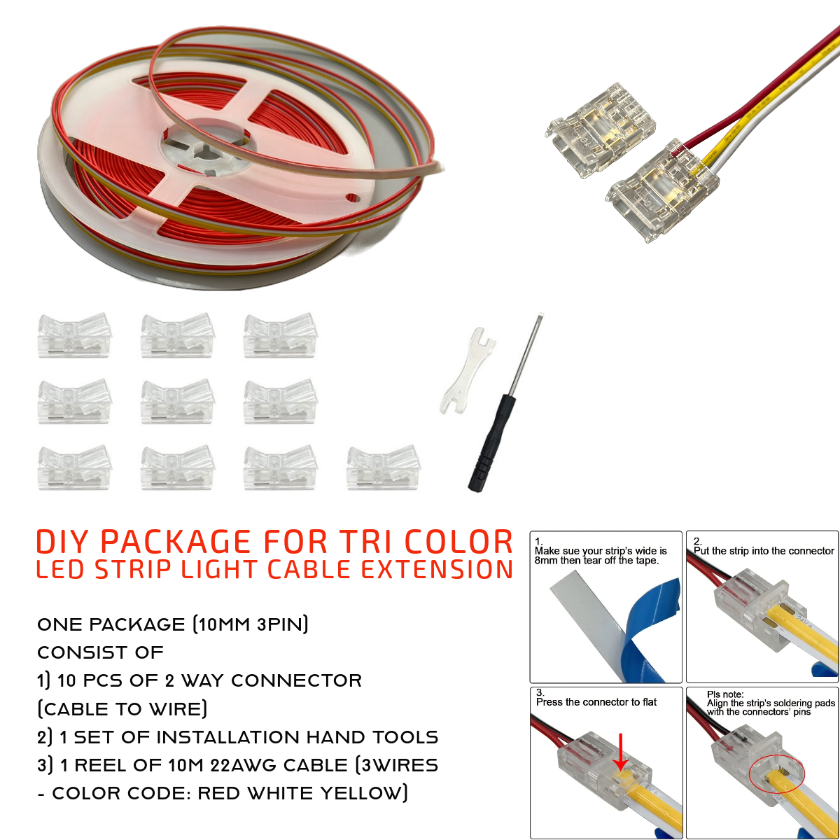 COB LED strip light extension wire connector | Shopee Singapore