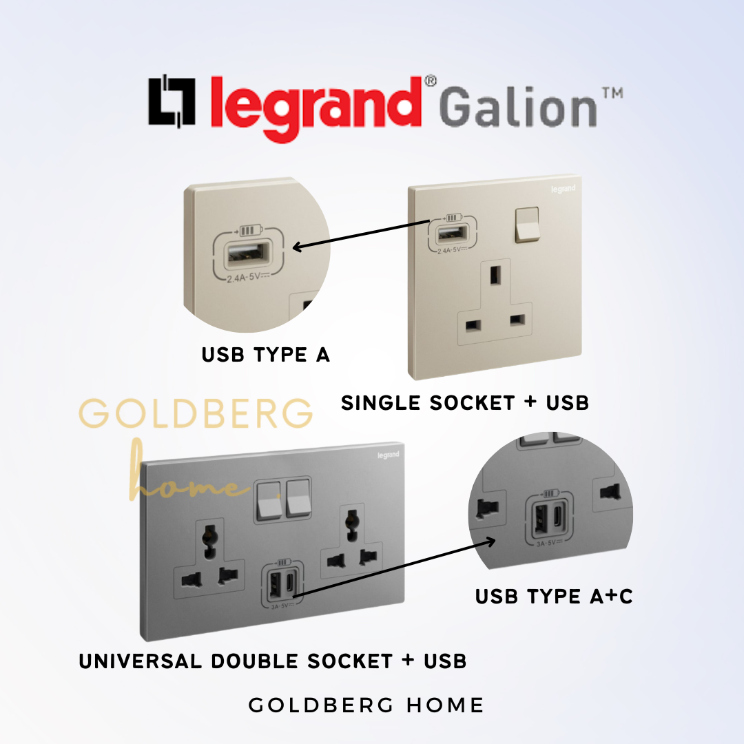 Legrand Galion Socket with USB White Dark Silver Champagne Rose Gold ...