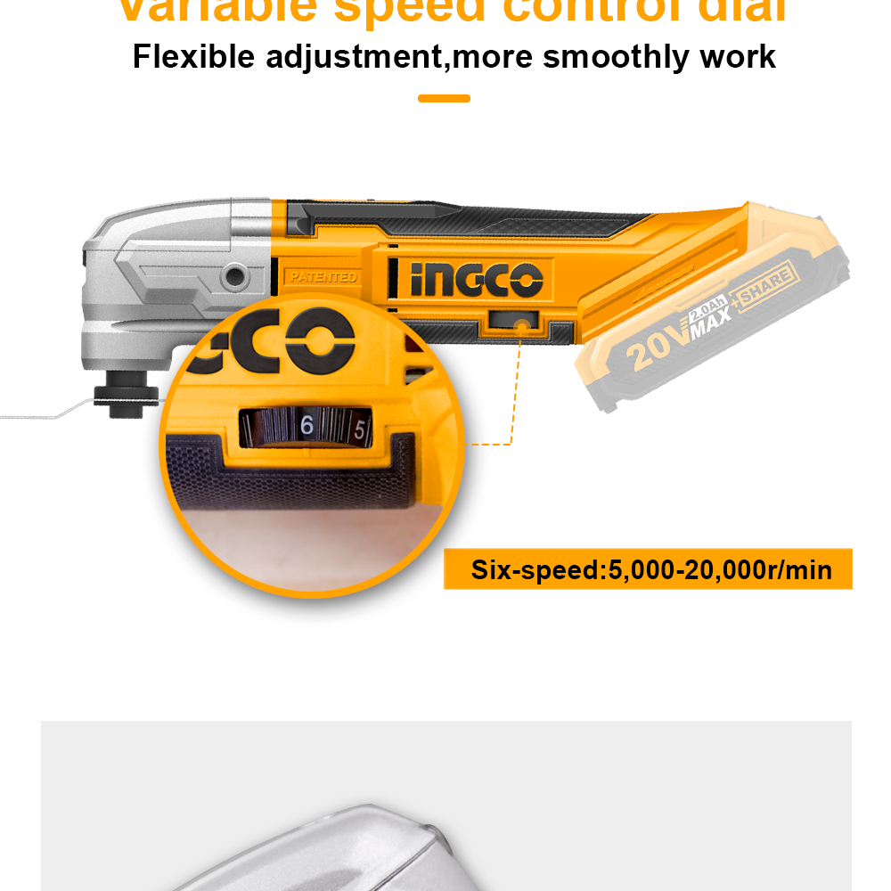 INGCO 20V Lithium-Ion Multi-Tool with Variable Speed, 8 pcs Accessories ...