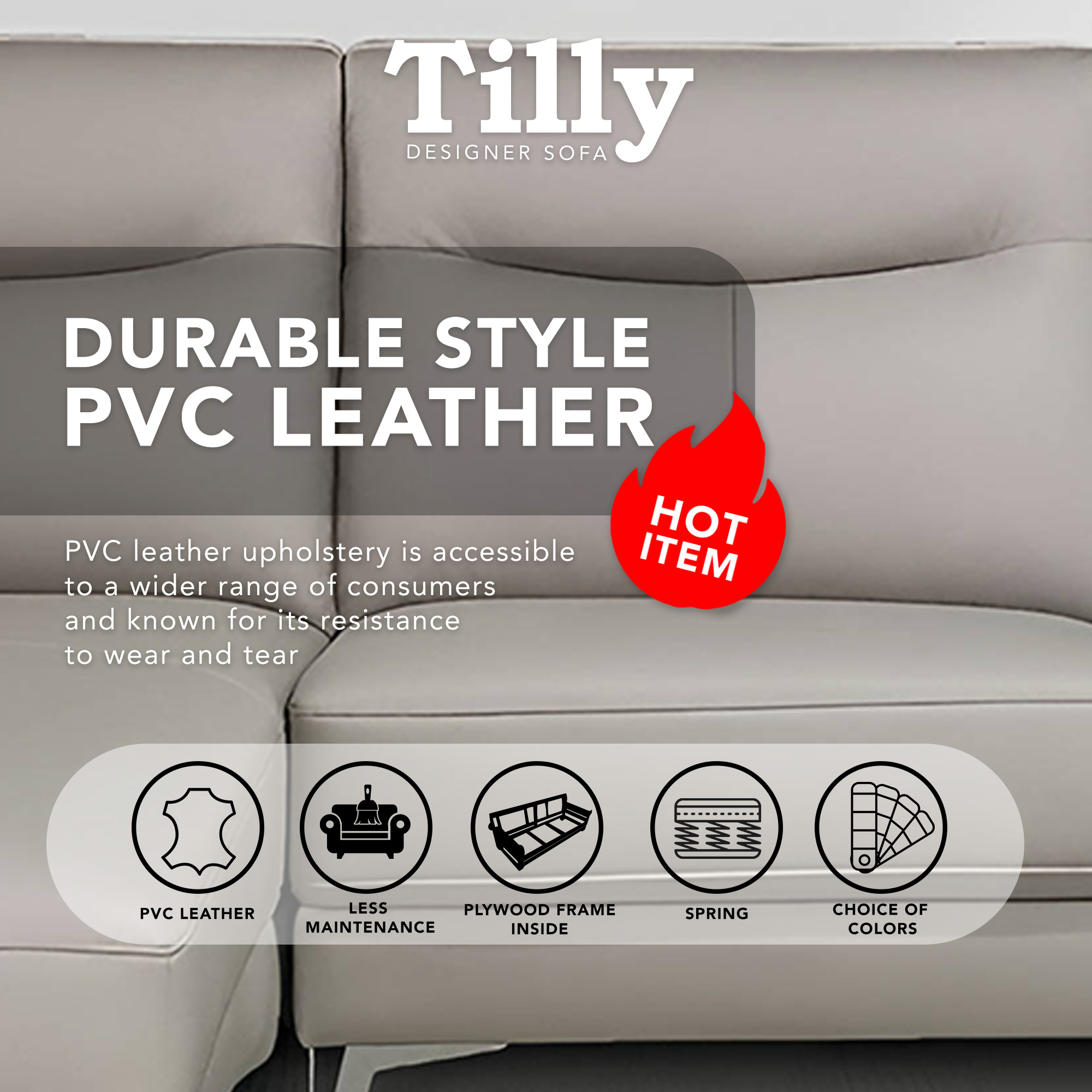 TILLY 8.7FT 3 Seater PVC L Shape Sofa / Designer Sofa / PVC Sofa ...