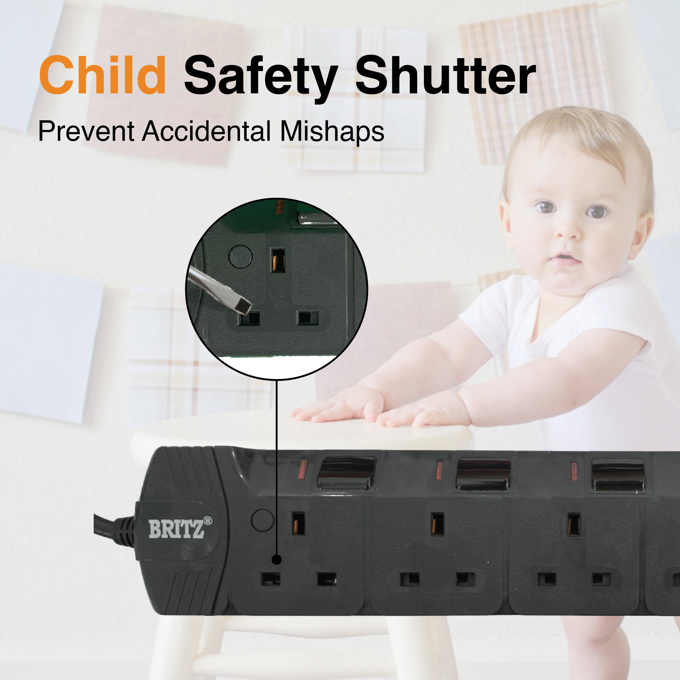 BRITZ 3 Meters Black Extension Socket Cord Plug Bar , Surge Protector ...