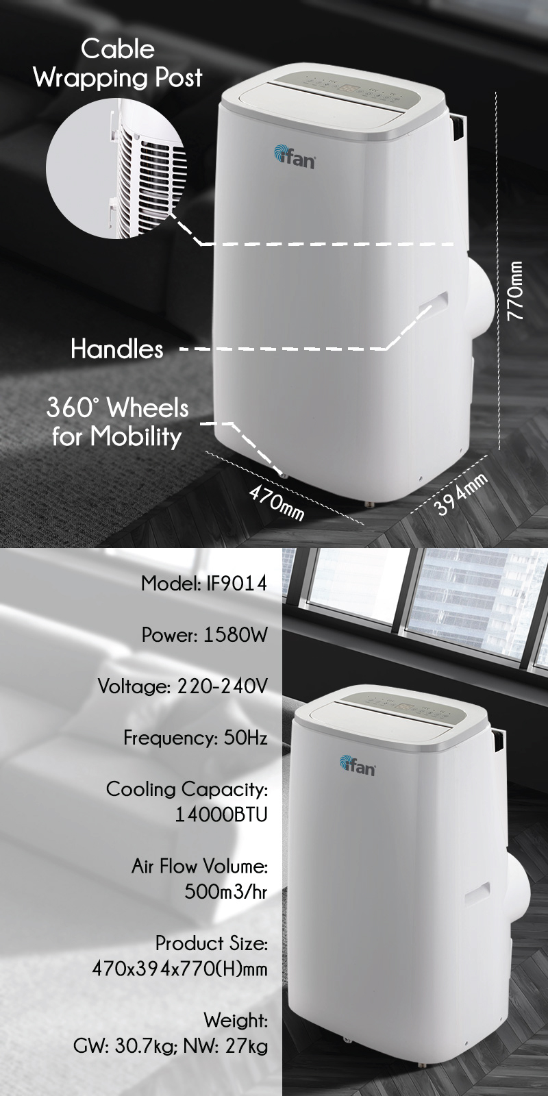 iFan 3IN1 Portable Aircon 10K-14KBTU Portable Air Conditioner, Air ...