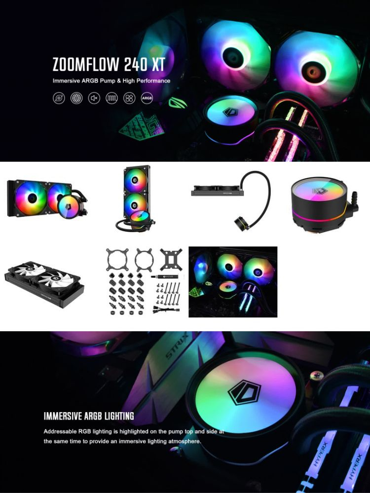ID-COOLING ZOOMFLOW 240XT, 240XT V2, 360X, 360XT ARGB AIO CPU Cooler, Black & White | Shopee ...