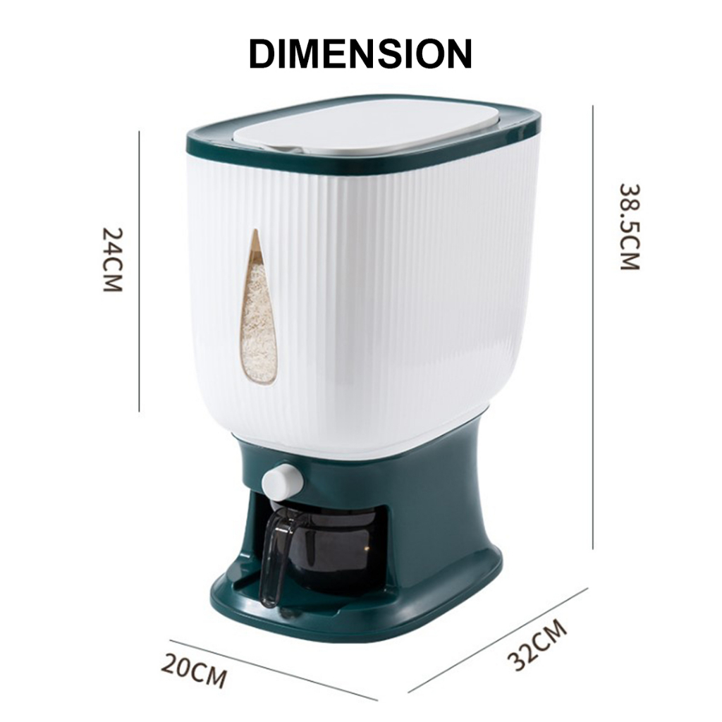 Dlight Auto Rice Dispenser 10kg Capacity Rice Storage Bucket with ...