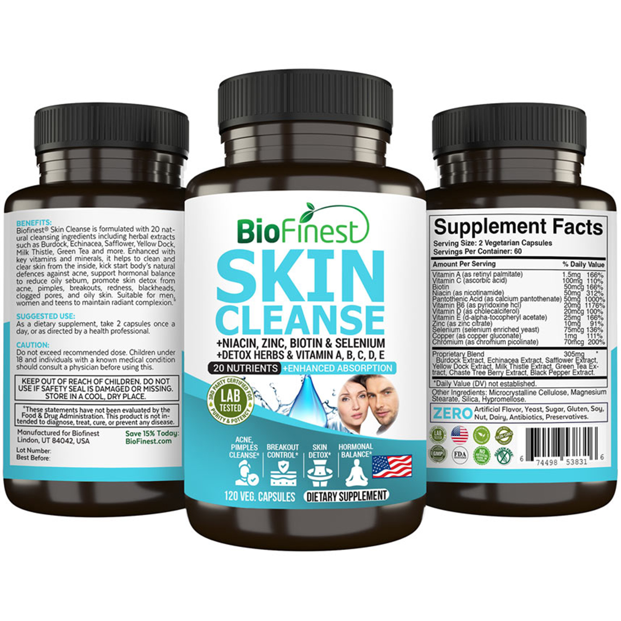 Biofinest Acne Skin Cleanse Supplement - Niacin Biotin Vitamin - Scar ...