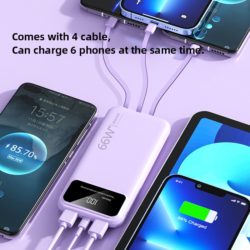 66W PD Super Fast Charge 10000mAh Powerbank with 4 Cable Mini Power ...
