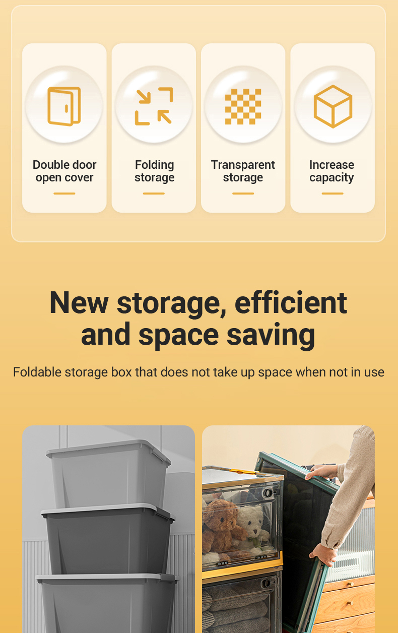 【TOP ONE】Collapsible transparent storage bins Stackable clothing ...