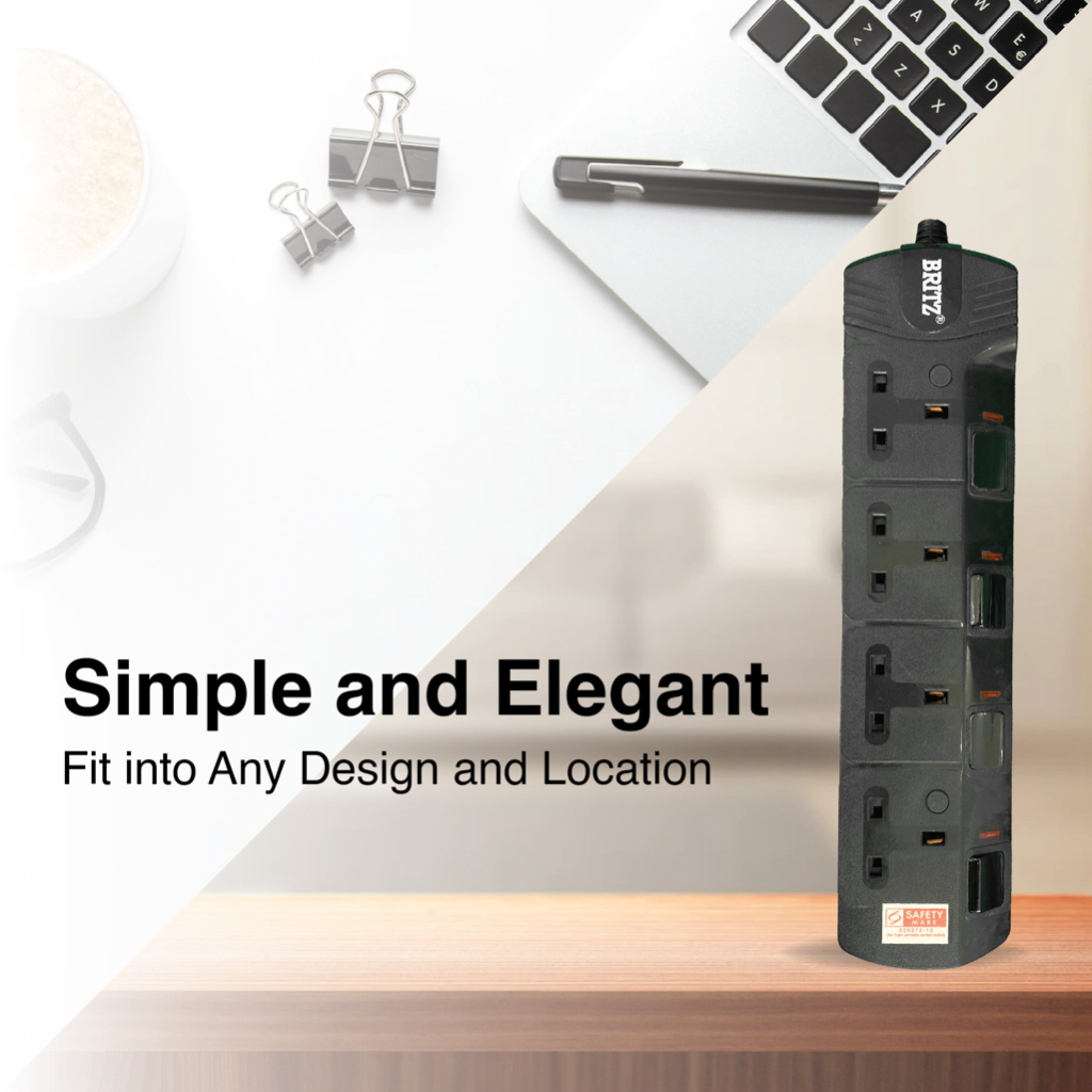 BRITZ 2M Extension Socket Cord Overload Protection ( 2 Metre ) 2/ 3/ 4 ...