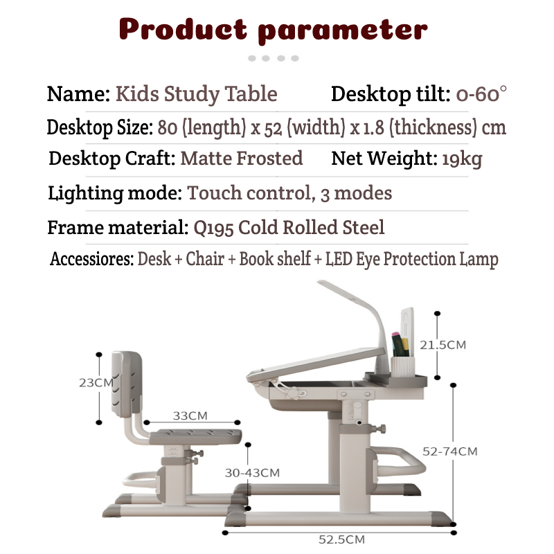 Kids Study Desk and Chair Set Height Adjustable Children Writing ...
