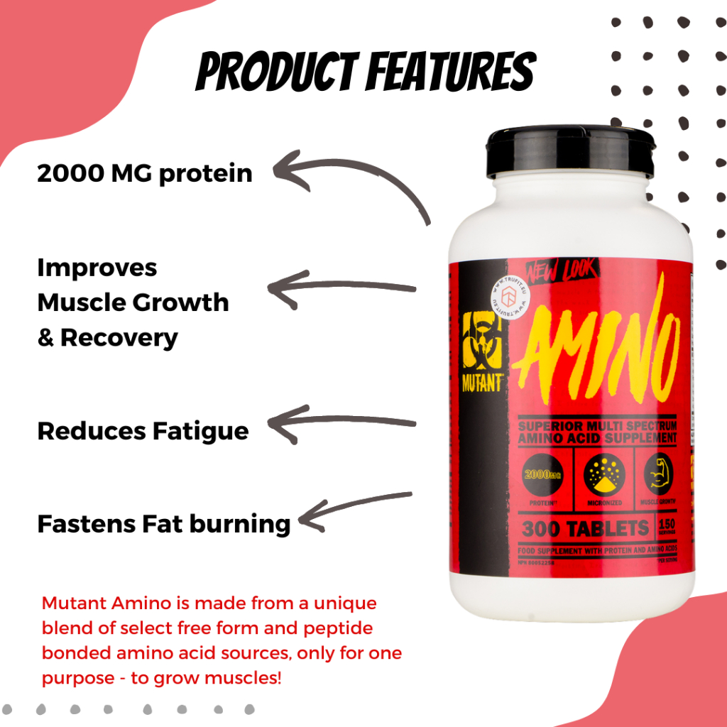MUTANT AMINO, Amino Acid Supplement, 2000mg Protein, Muscle Growth ...
