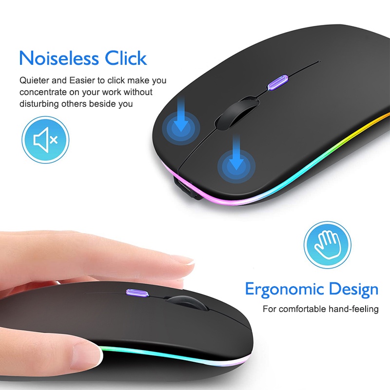 (SG STOCK) Wireless Mouse Rgb Led 2.4Ghz Silent Rechargeable 1600dpi ...