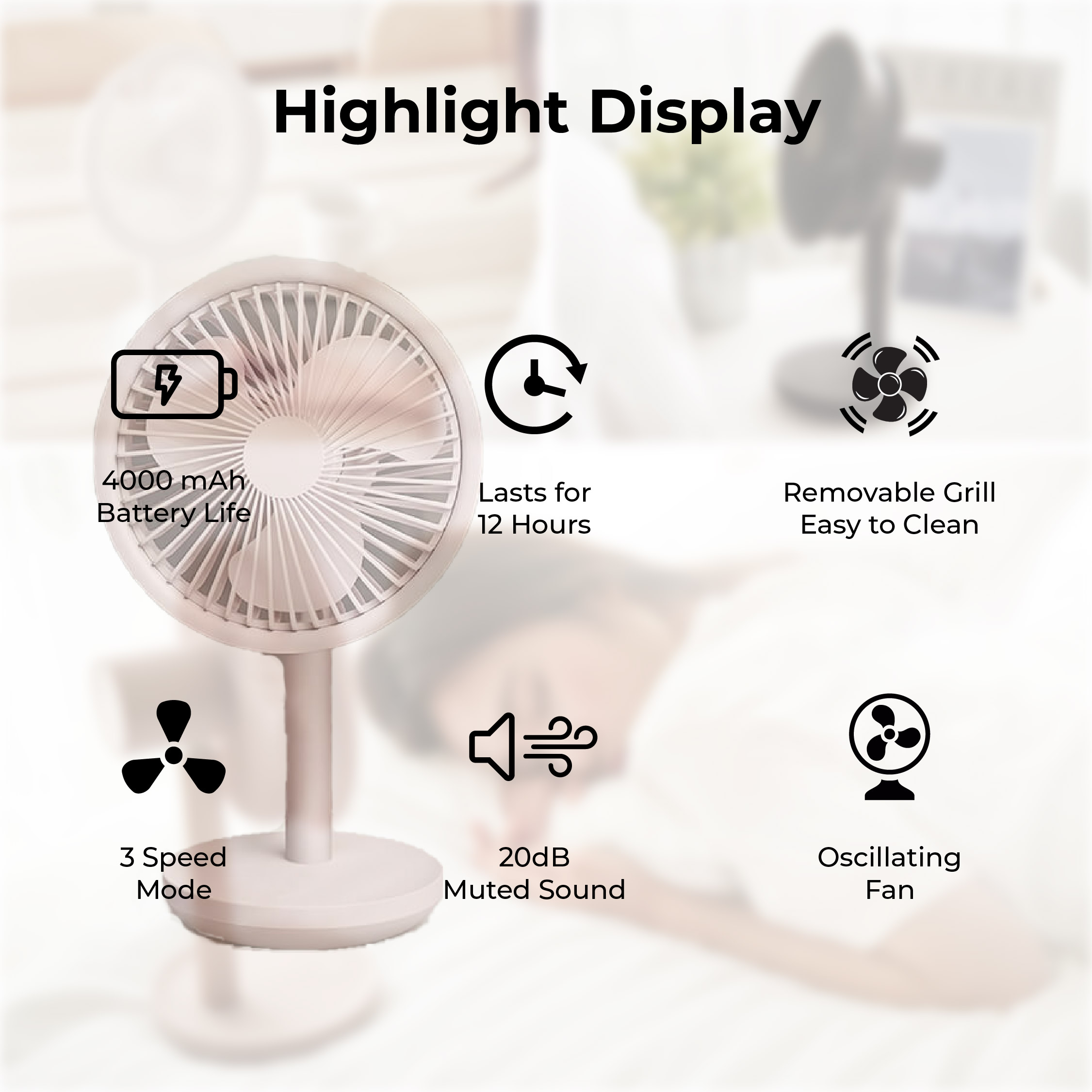 SOLOVE F5 Desktop Fan | USB Charging | Low Noise | Rechargeable | 3 ...