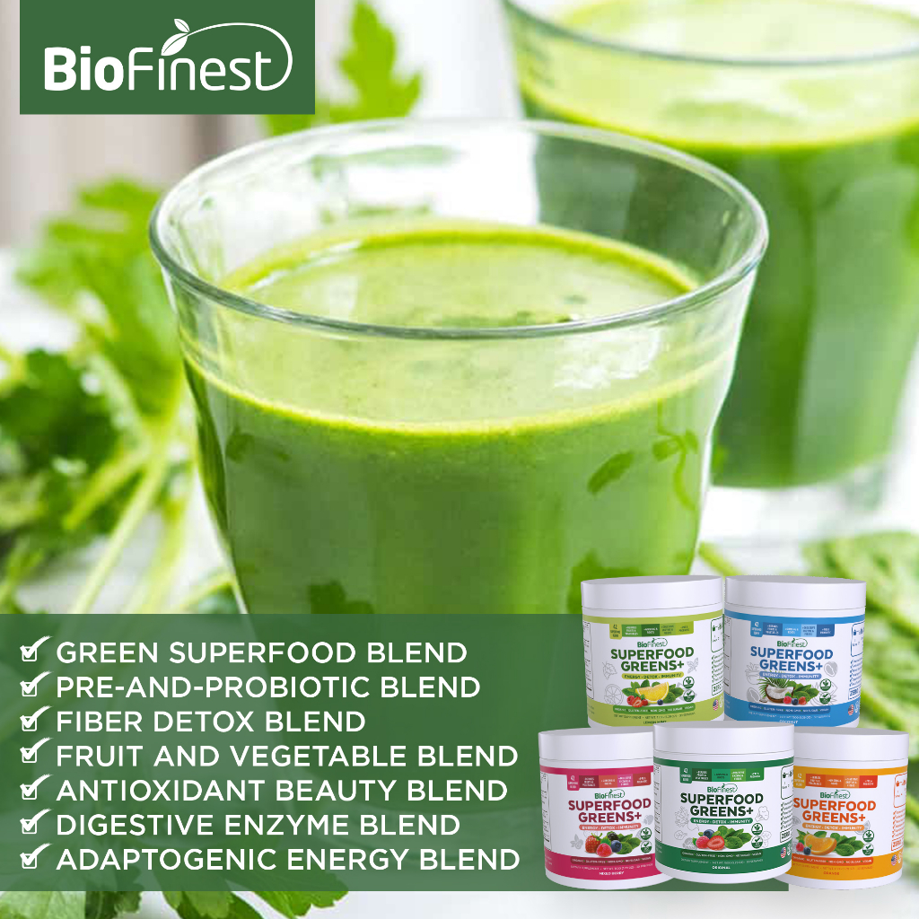 Biofinest Superfood Greens+ Powder Drink Probiotics Enzymes Fibers Acai ...