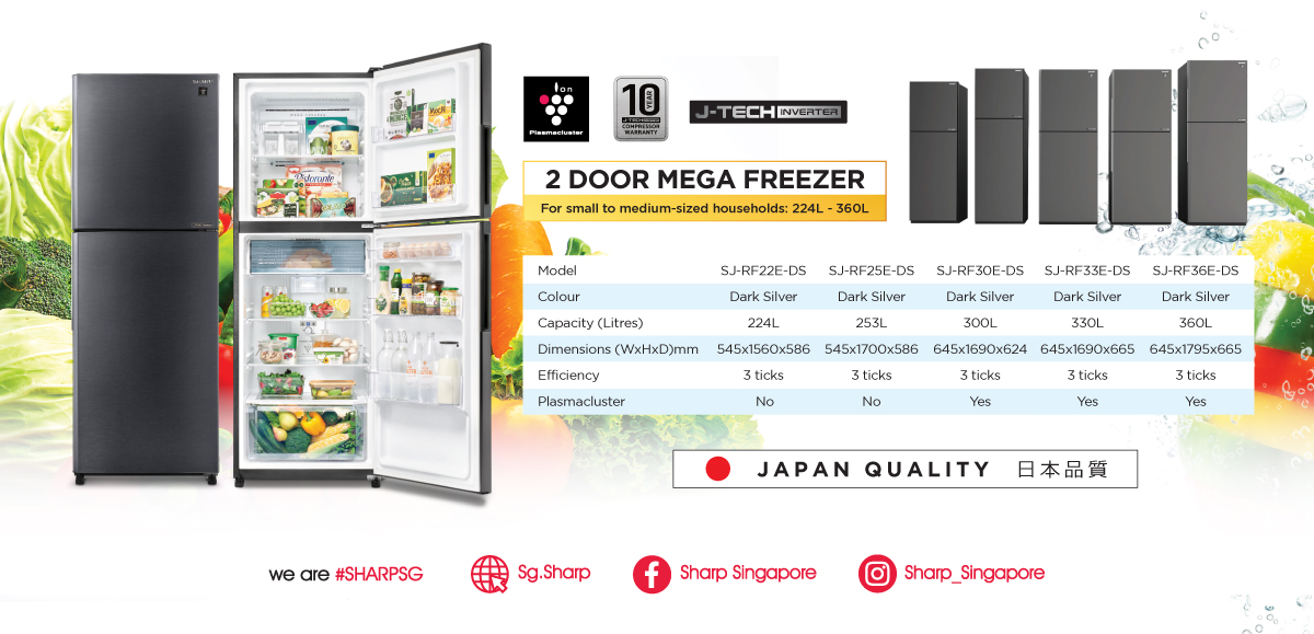 SHARP 2 Door Premium Design Refrigerator 3 Ticks 224L 253L 300L 330L ...