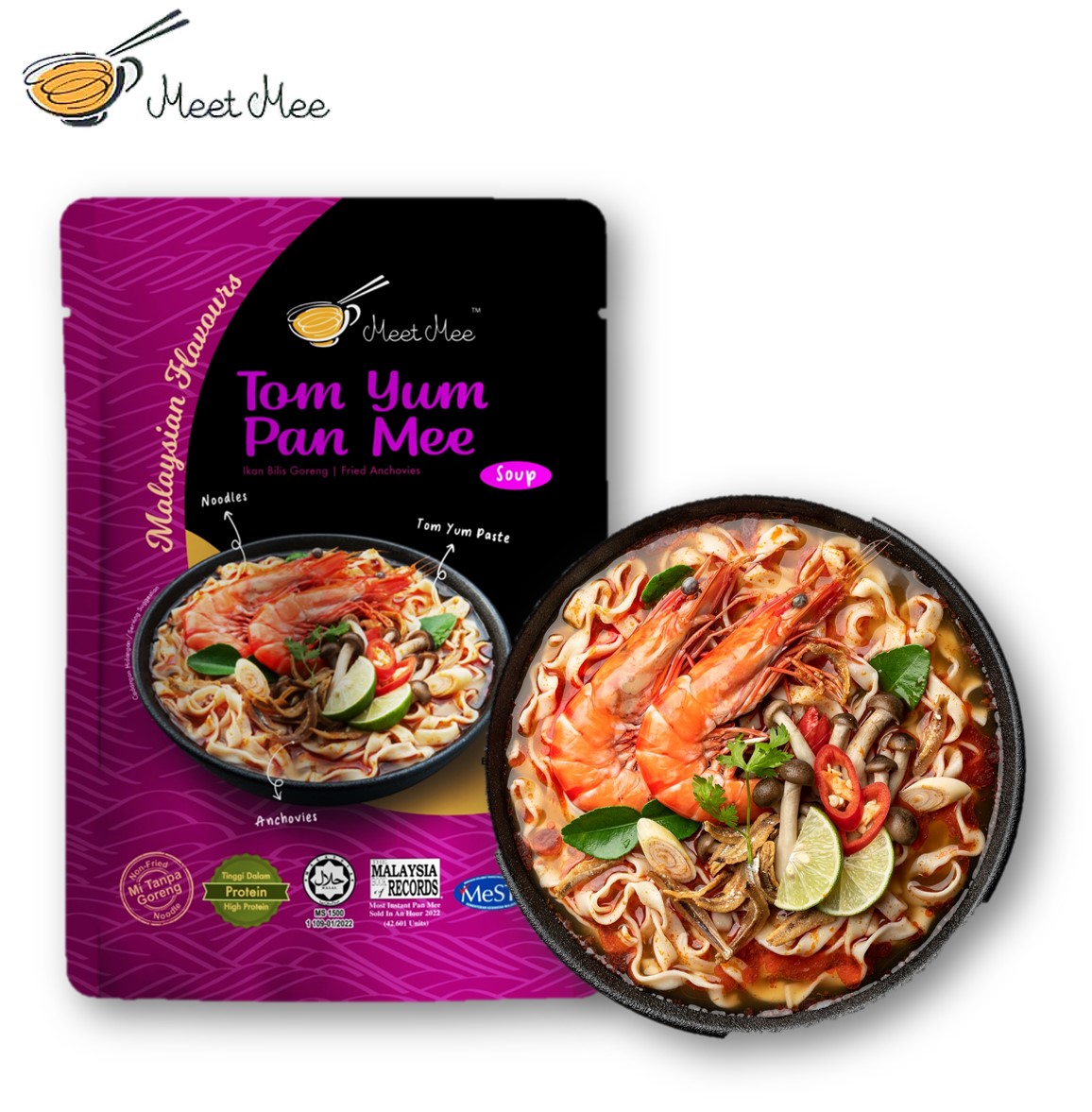 MEET MEE Tom Yum Soup Pan Thick Mee (Fried Anchovies) 130g | Shopee ...