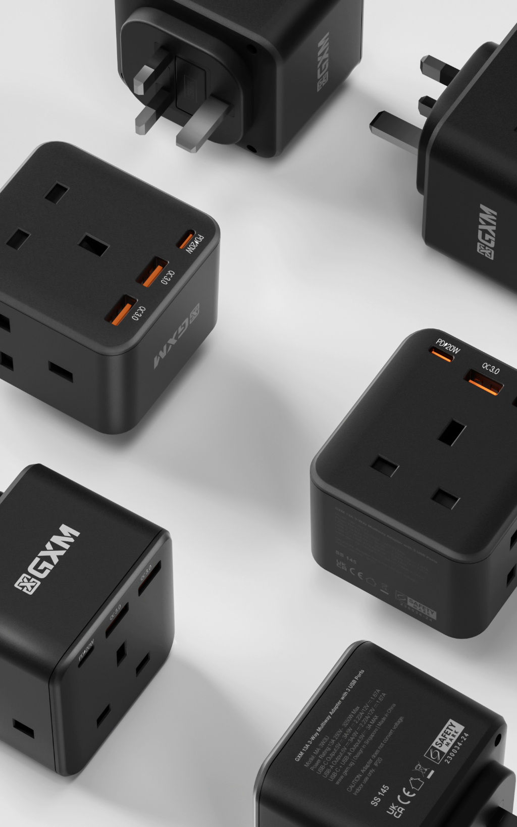 GXM 20W 13A 3-Way Safety Mark Multiway Adapter Wall Charger with 3 USB Ports Type-C USB | Shopee ...