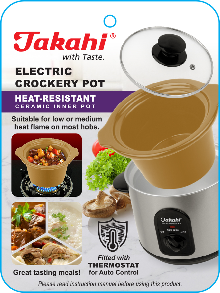 TAKAHI Electric Crockery Pot (1.5L) with HEAT- RESISTANT (HR) CERAMIC ...