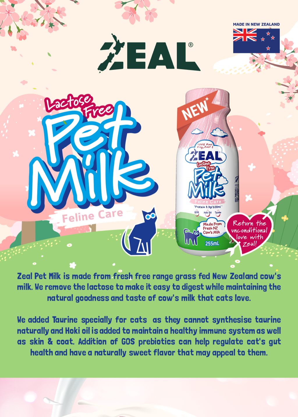 Zeal Milk for Cats | New Zealand Cows' Milk 255ml | Lactose Free | With Taurine | Shopee Singapore