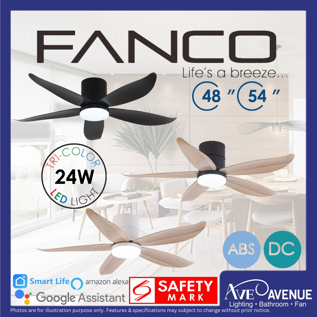 Fanco Co-Fan Rito-5 DC Ceiling Fan 5 Blade 48/54 Inch LED n Remote ...