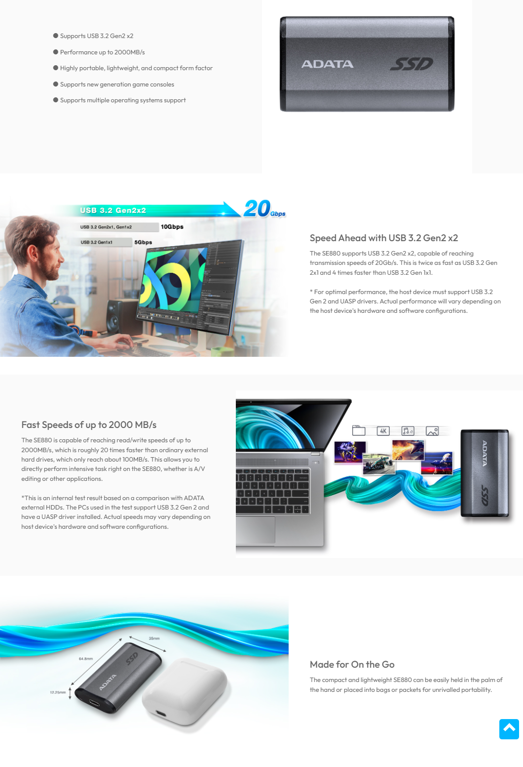 ADATA Elite SE880 External Solid State Drive Titanium Gray 500G/1TB (5 YEAR WARRANTY BY CORBELL ...