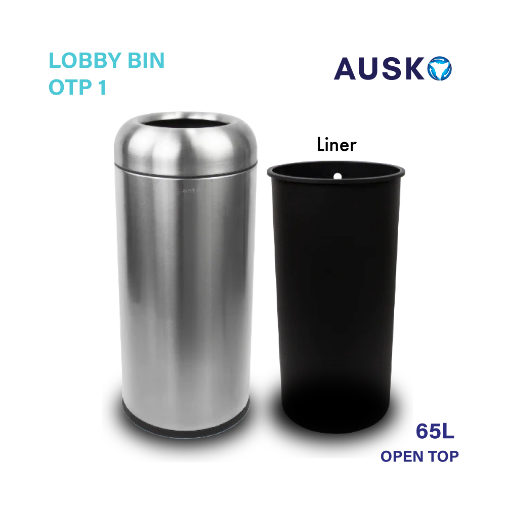 OTP1 Lobby Bin | Dustbin| 65L | Silver, Black | Open Top Bin | Garbage ...