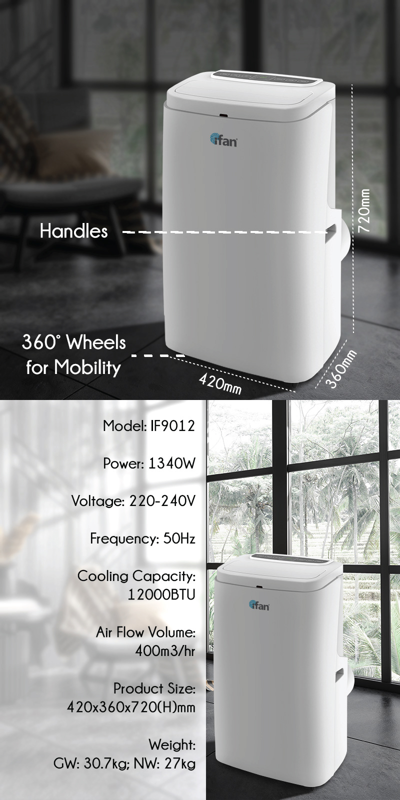 iFan 3IN1 Portable Aircon 10K-14KBTU Portable Air Conditioner, Air ...