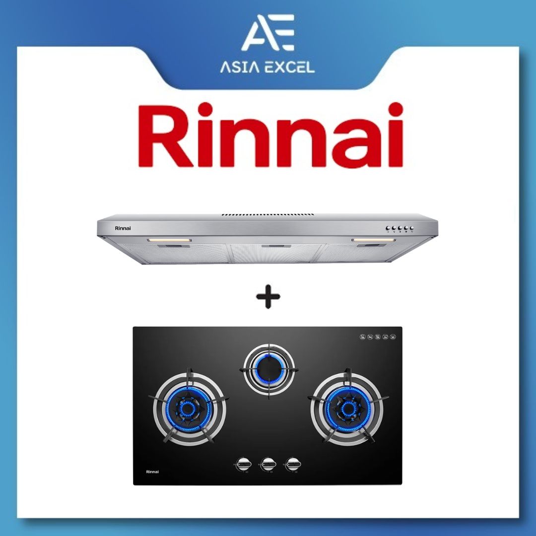 RINNAI RH-S95A-SSVR 90CM SLIMLINE HOOD + RINNAI RB-983G FLEXIHOB 88CM 3 BURNER GLASS BUILT-IN ...