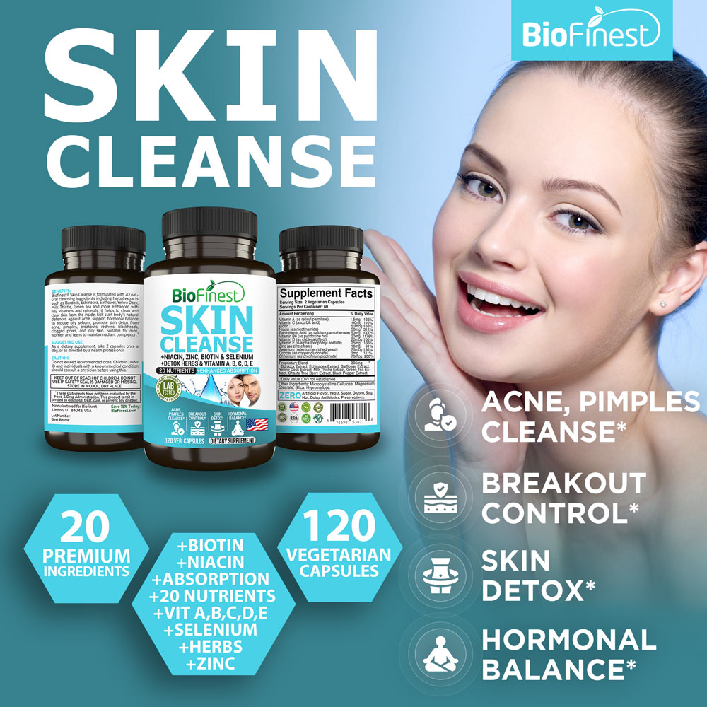Biofinest Acne Skin Cleanse Supplement - Niacin Biotin Vitamin - Scar ...