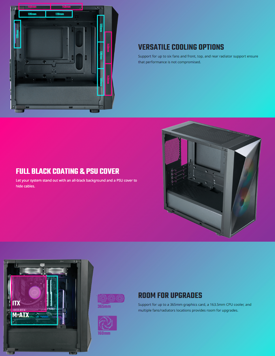 Cooler Master CMP320 MESH ARGB m-ATX CASE Tempered Glass with 2 fans ...
